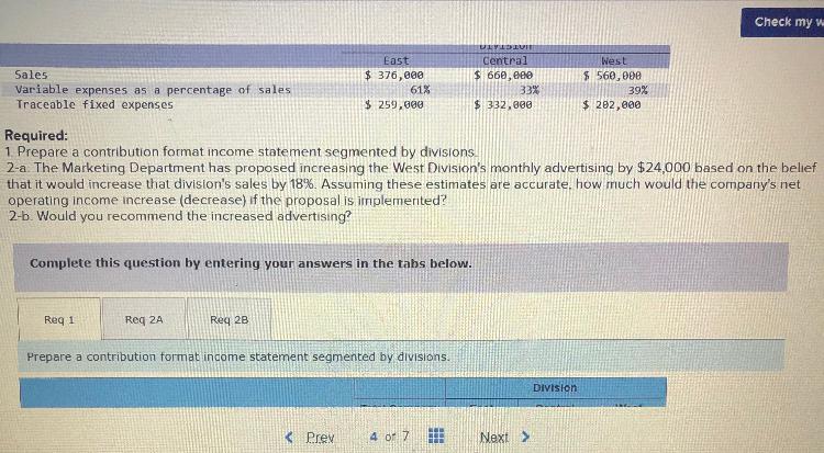 Solved Check my w Exercise 6-11 (Algo) Segmented Income | Chegg.com