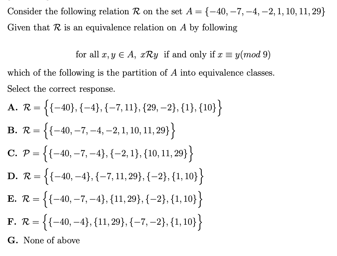 Solved Consider the following relation R on the set A = | Chegg.com