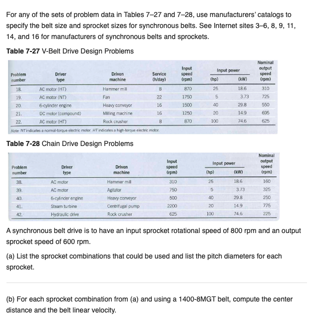 Solved For any of the sets of problem data in Tables 7-27 | Chegg.com