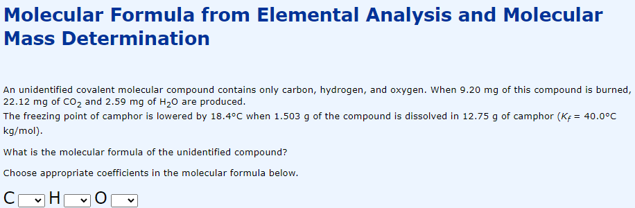 Solved Molecular Formula from Elemental Analysis and | Chegg.com