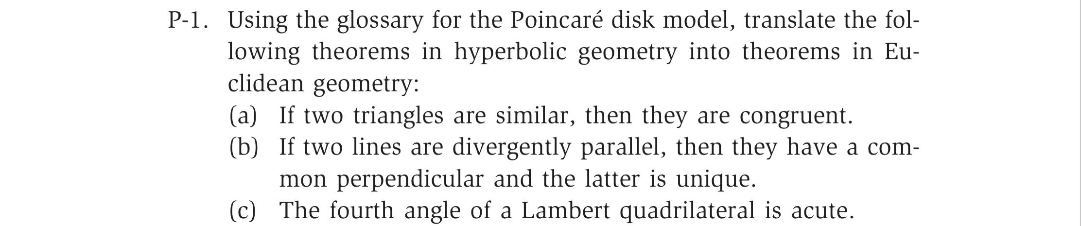 Solved P-1. Using the glossary for the Poincaré disk model, | Chegg.com