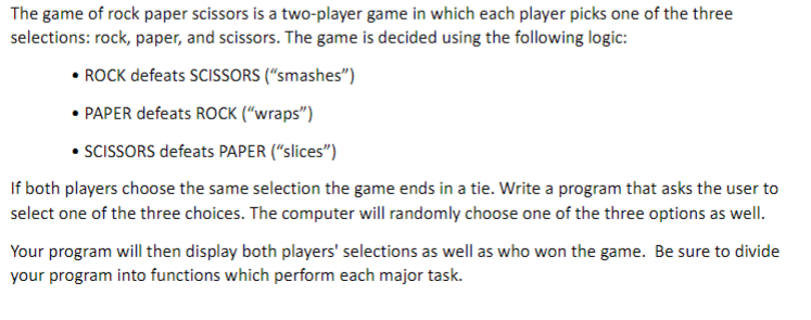 Solved The game of rock paper scissors is a two-player game | Chegg.com