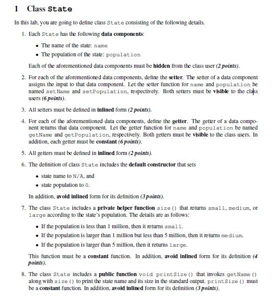 Solved Class state In this lab, you are going to define | Chegg.com