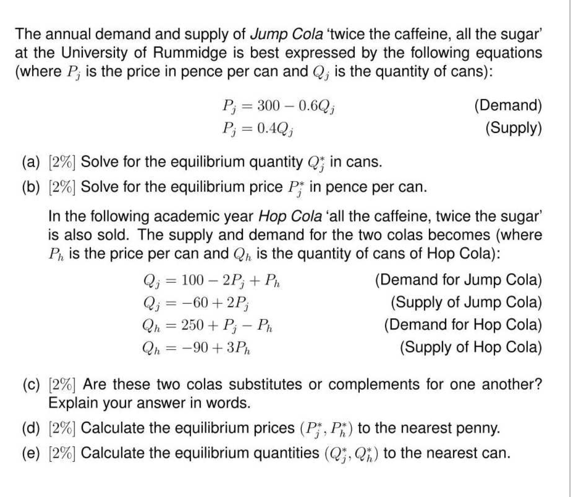 Solved The annual demand and supply of Jump Cola 'twice the | Chegg.com