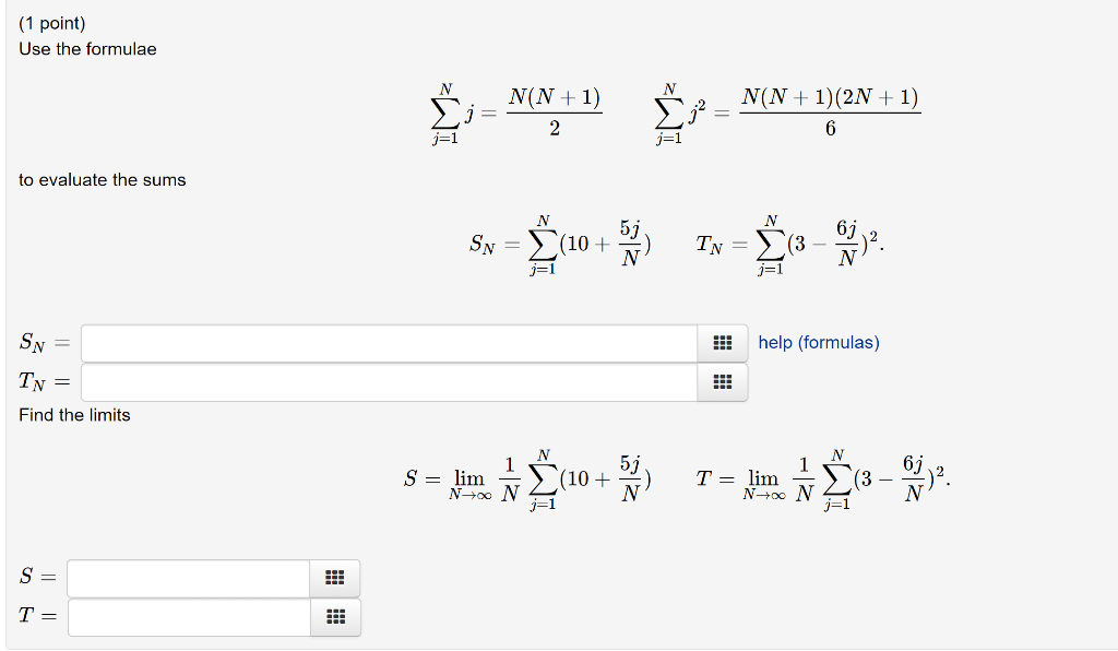 Solved (1 point) Use the formulae | Chegg.com