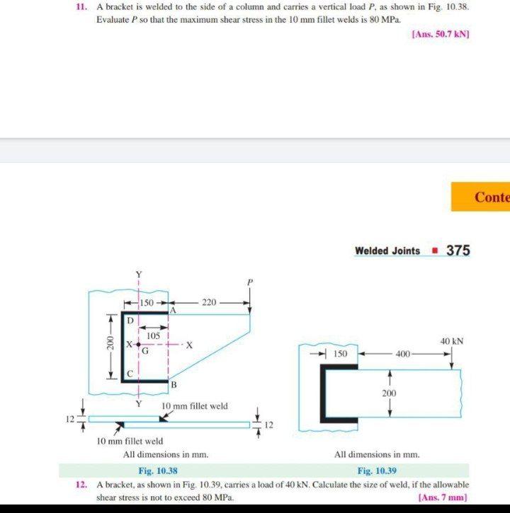 Solved 11. A bracket is welded to the side of a column and | Chegg.com