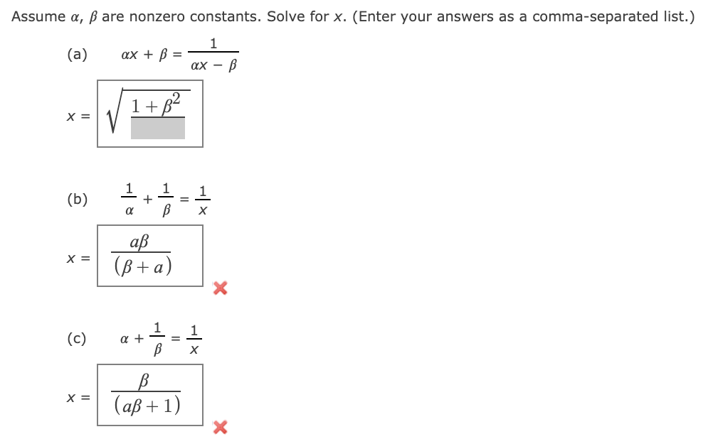 Solved Assume a, B are nonzero constants. Solve for x. | Chegg.com
