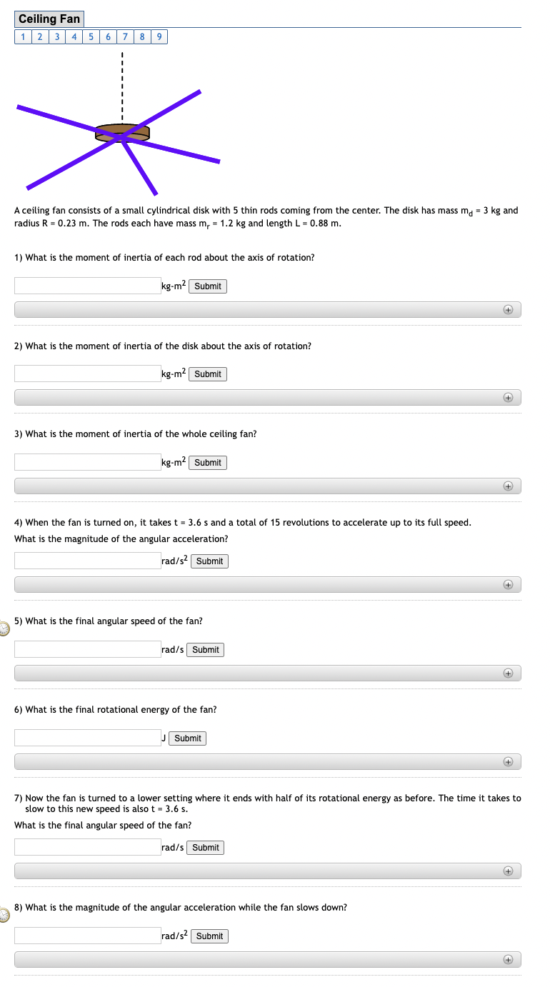 Solved A ceiling fan consists of a small cylindrical disk | Chegg.com