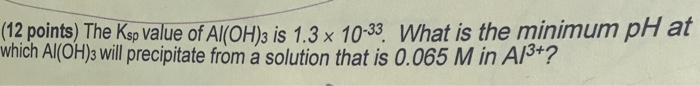 Solved The ksp value of Al(OH)3 is 1.3x10^-33. What is the | Chegg.com