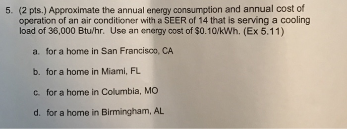 Solved 5. (2 pts.) Approximate the annual energy consumption | Chegg.com Solved 5. (2 pts.) Approximate the annual energy consumption | Chegg.com