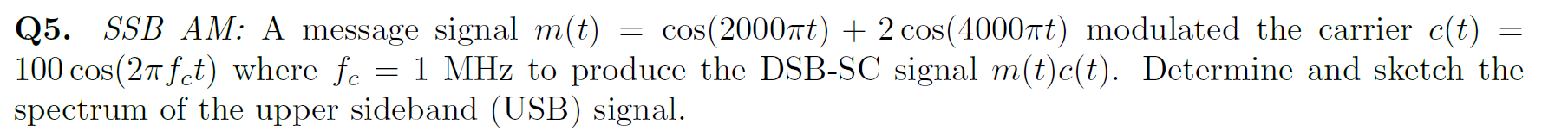 Solved Q5. SSB AM: A message signal | Chegg.com