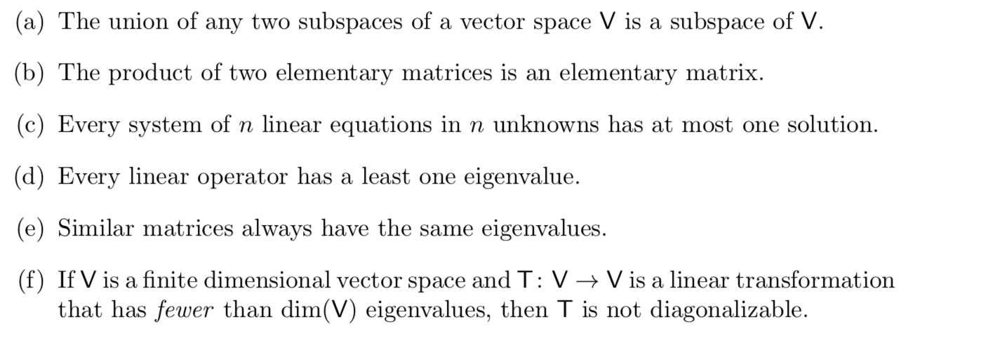 Solved (a) The union of any two subspaces of a vector space | Chegg.com