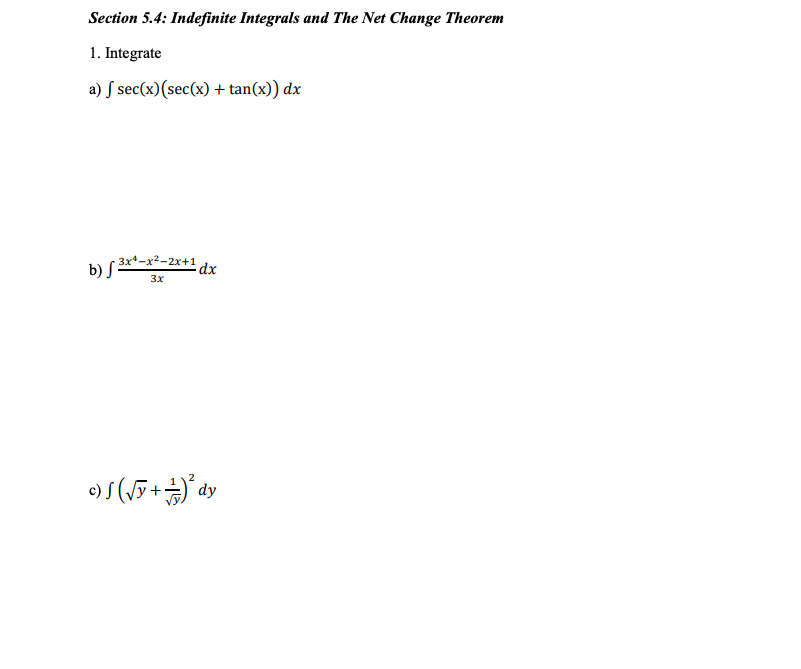 Solved Section 5.4: Indefinite Integrals and The Net Change | Chegg.com
