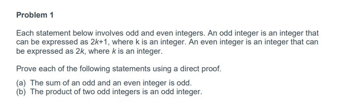Solved Problem 1 Each statement below involves odd and even | Chegg.com