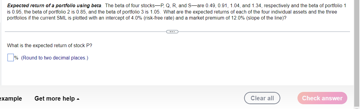 Solved Expected return of a portfolio using beta. The beta | Chegg.com