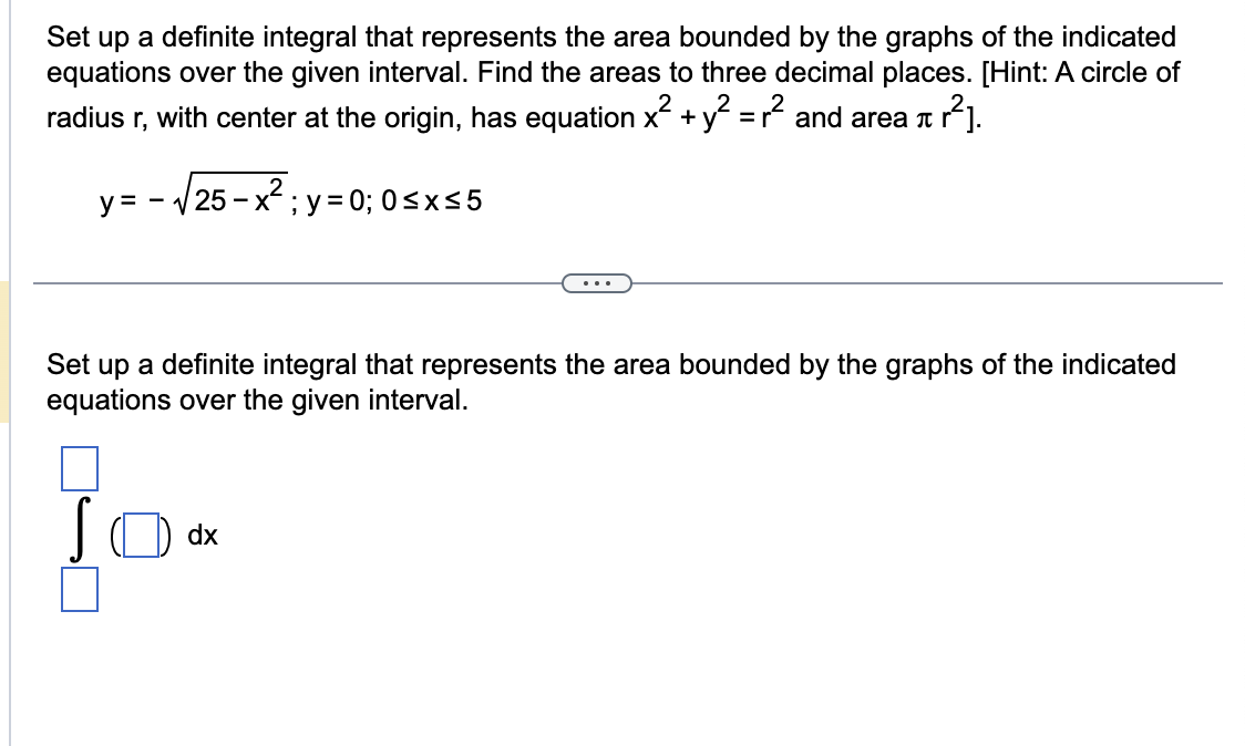 Solved Set up a definite integral that represents the area | Chegg.com