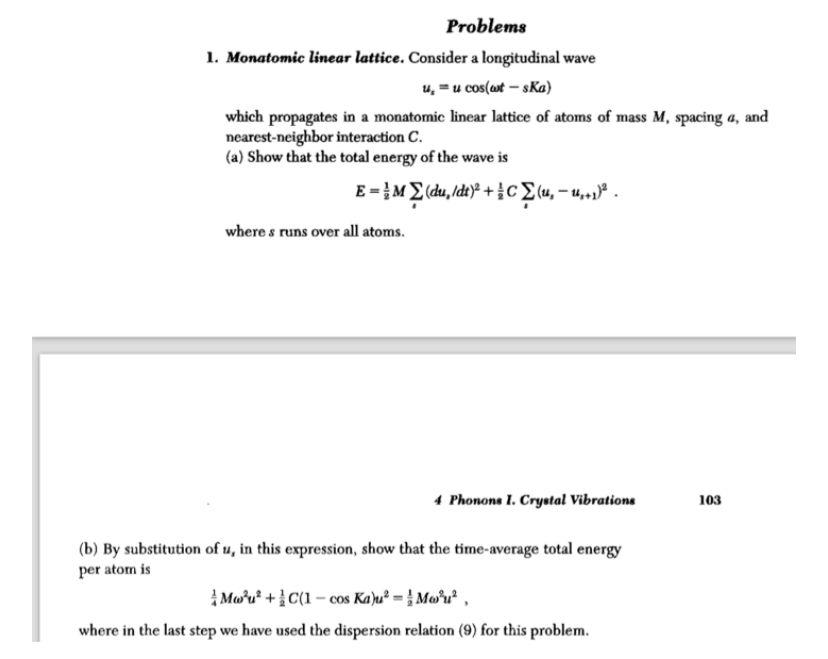 Solved 1. Monatomic linear lattice. Consider a longitudinal | Chegg.com