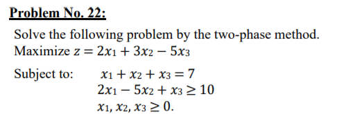 Solved Problem No. 22: Solve the following problem by the | Chegg.com