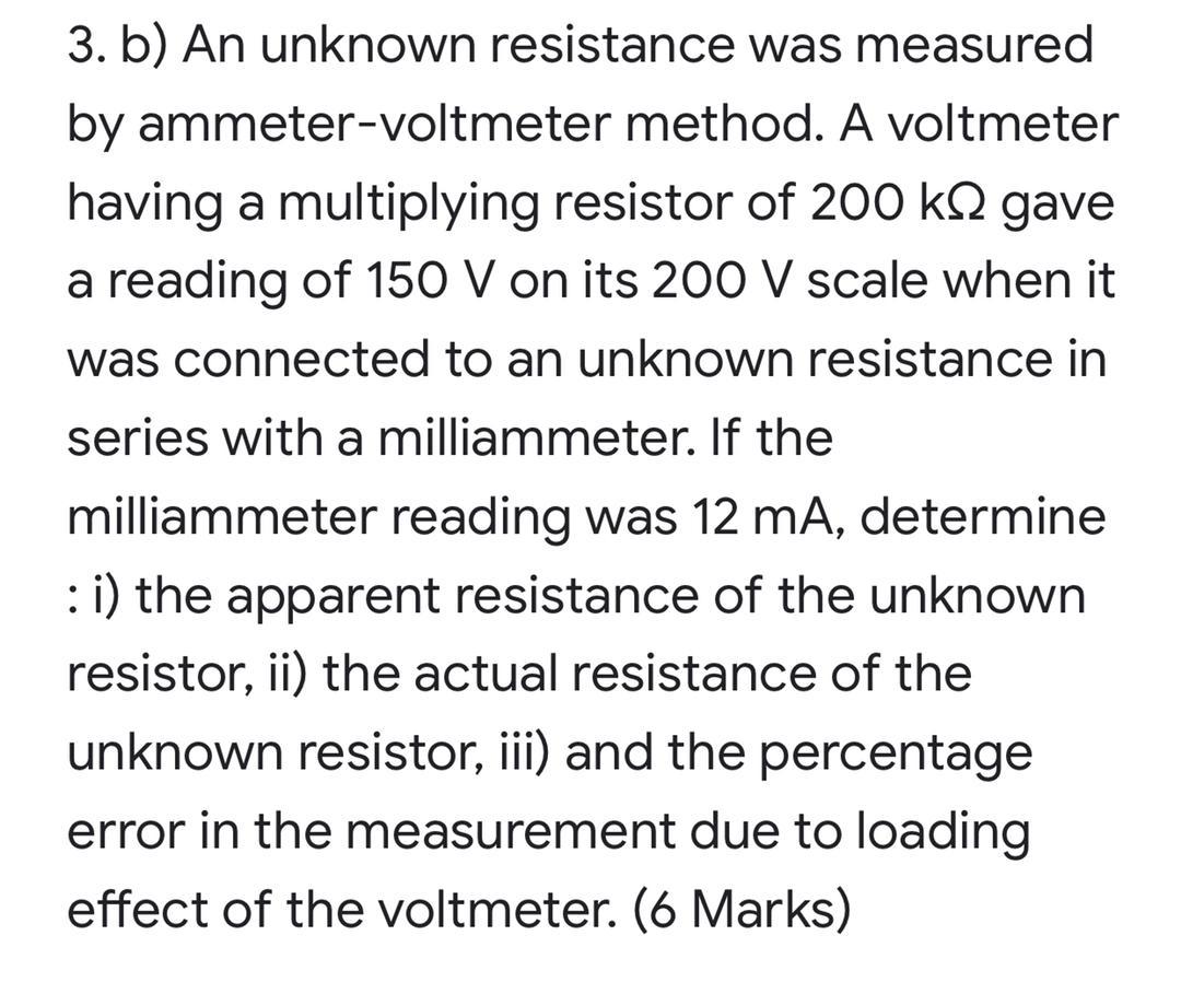 Solved 3. b) An unknown resistance was measured by | Chegg.com