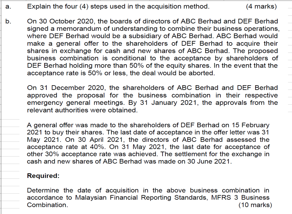 Solved a. Explain the four (4) steps used in the acquisition | Chegg.com