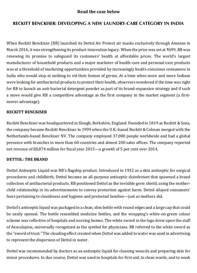 Solved Read the case below RECKITT BENCKISER: DEVELOPING A | Chegg.com