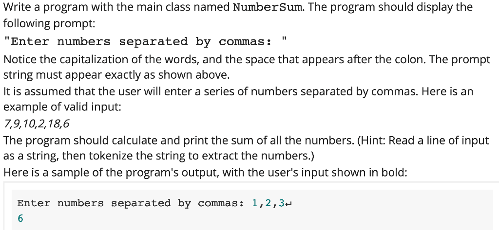 Solved Write a program with the main class named NumberSum. | Chegg.com