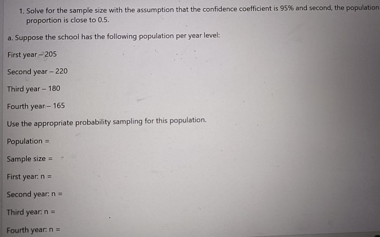 Solved 1. Solve for the sample size with the assumption that | Chegg.com