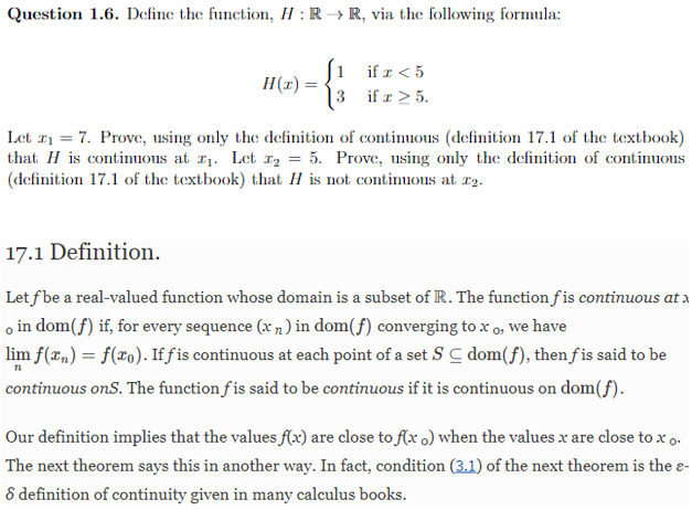 Solved Question 1.6. Define the function, H: R+R, via the | Chegg.com