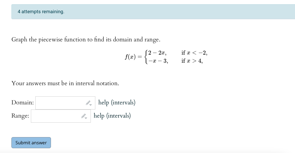 Solved Graph the piecewise function to find its domain and | Chegg.com