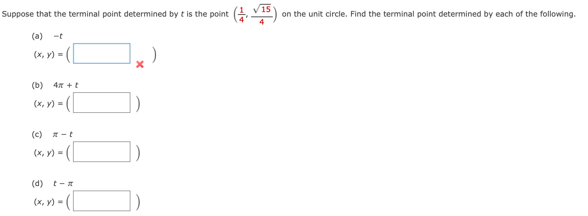 Solved Suppose that the terminal point determined by t is | Chegg.com