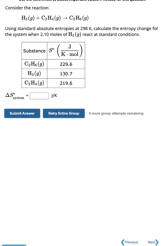 Solved Consider the reaction: H2(g)+C2H4(g)→C2H6(g) Using | Chegg.com