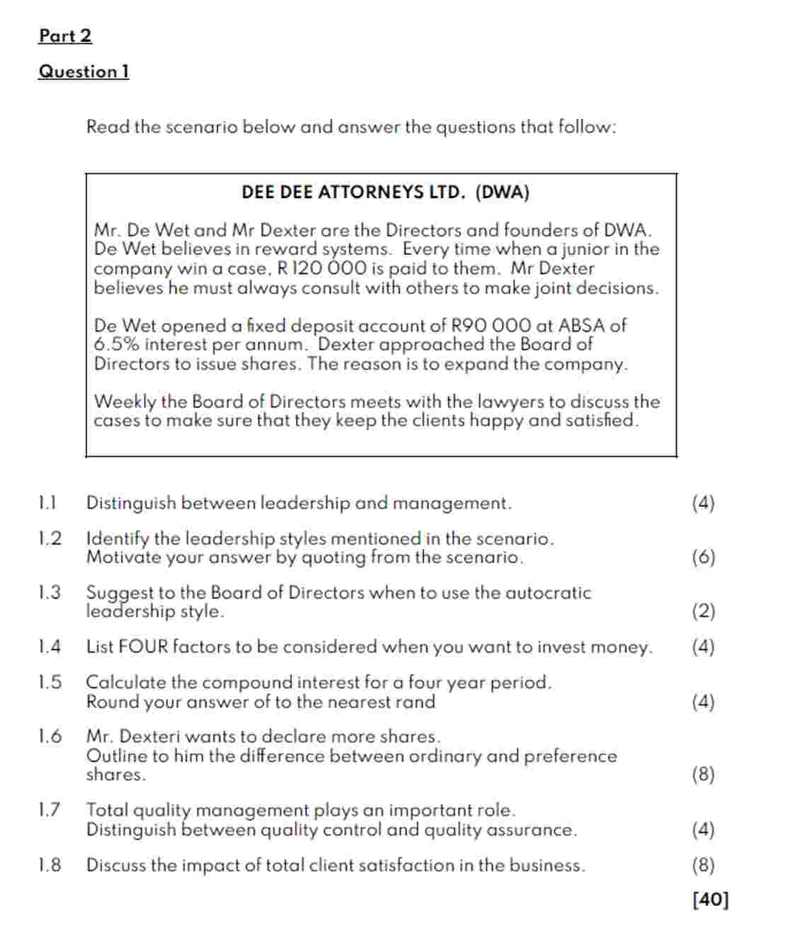 Solved Part 2 ﻿Question 1 ﻿Read the scenario below and | Chegg.com
