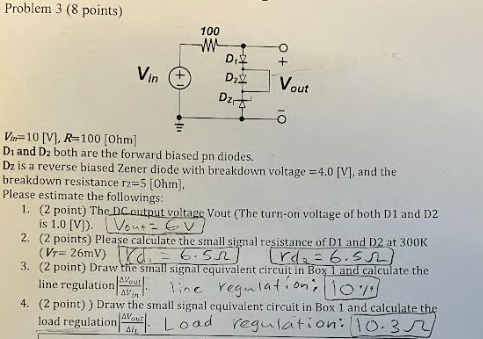Solved Problem 3 ( 8 points) V_(in)=10[V,R=100[Ohm] D_(1) | Chegg.com