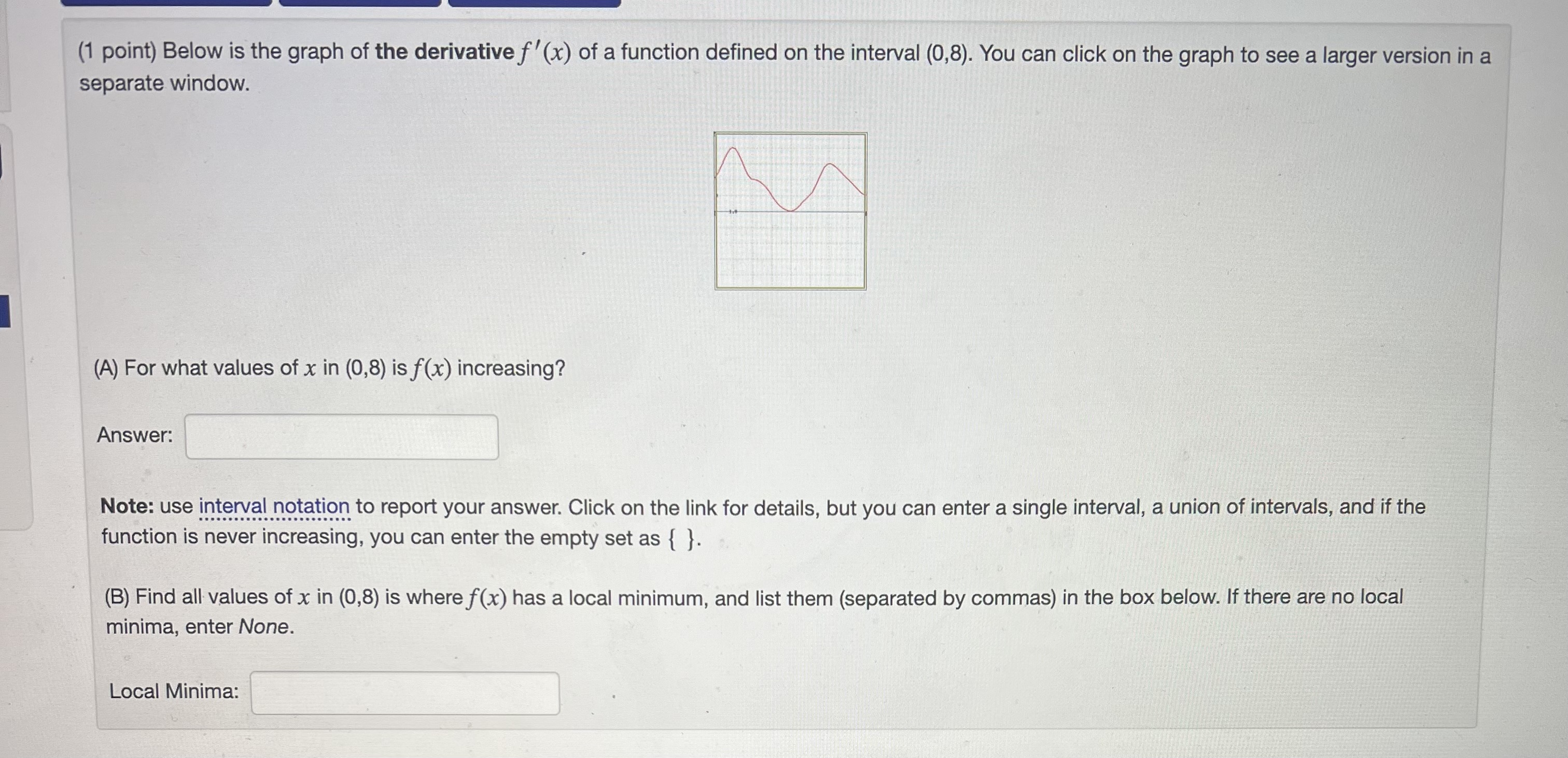 Solved (1 point) Below is the graph of the derivative f′(x) | Chegg.com