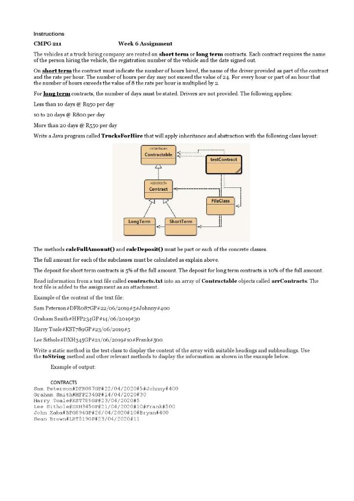 Solved Instructions CMPG 211 Week 6 Assignment The vehicles | Chegg.com