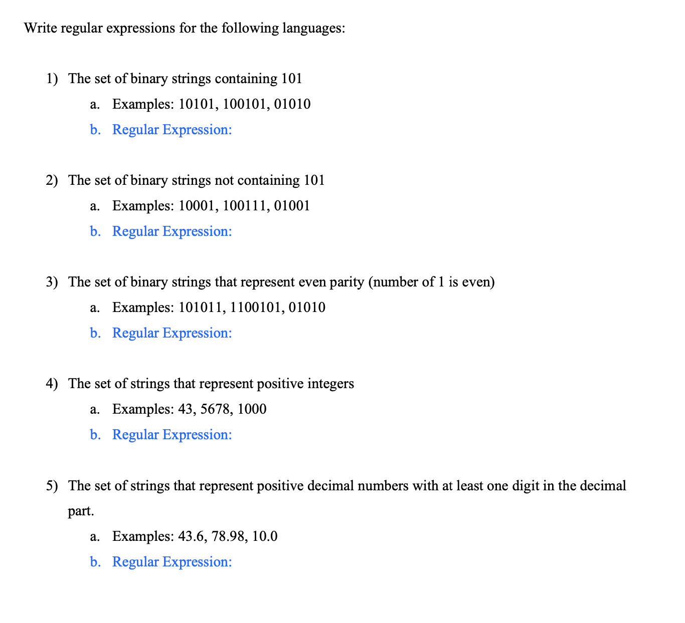 Solved Write Regular Expressions For The Following 