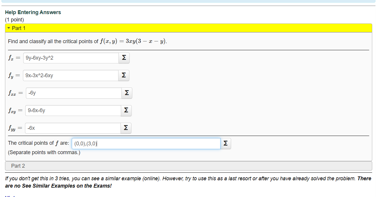 Solved Help Entering Answers (1 point) - Part 1 Find and | Chegg.com