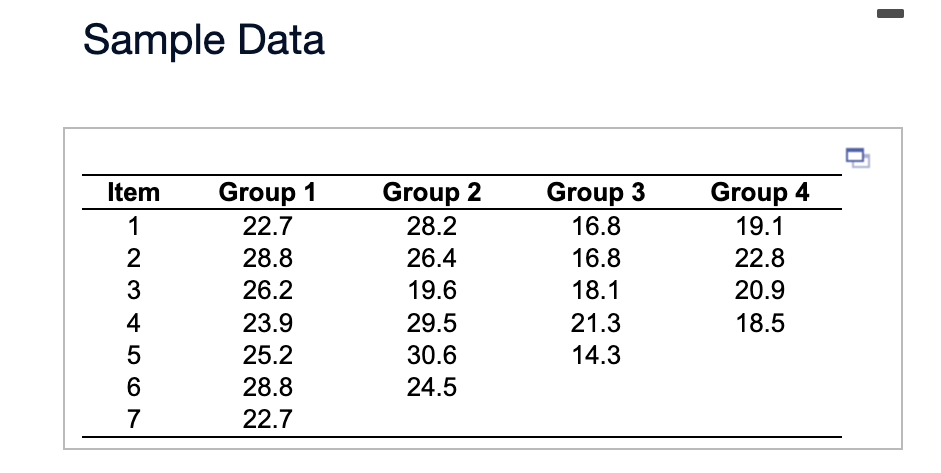 Solved Sample DataGiven the following sample data, complete | Chegg.com