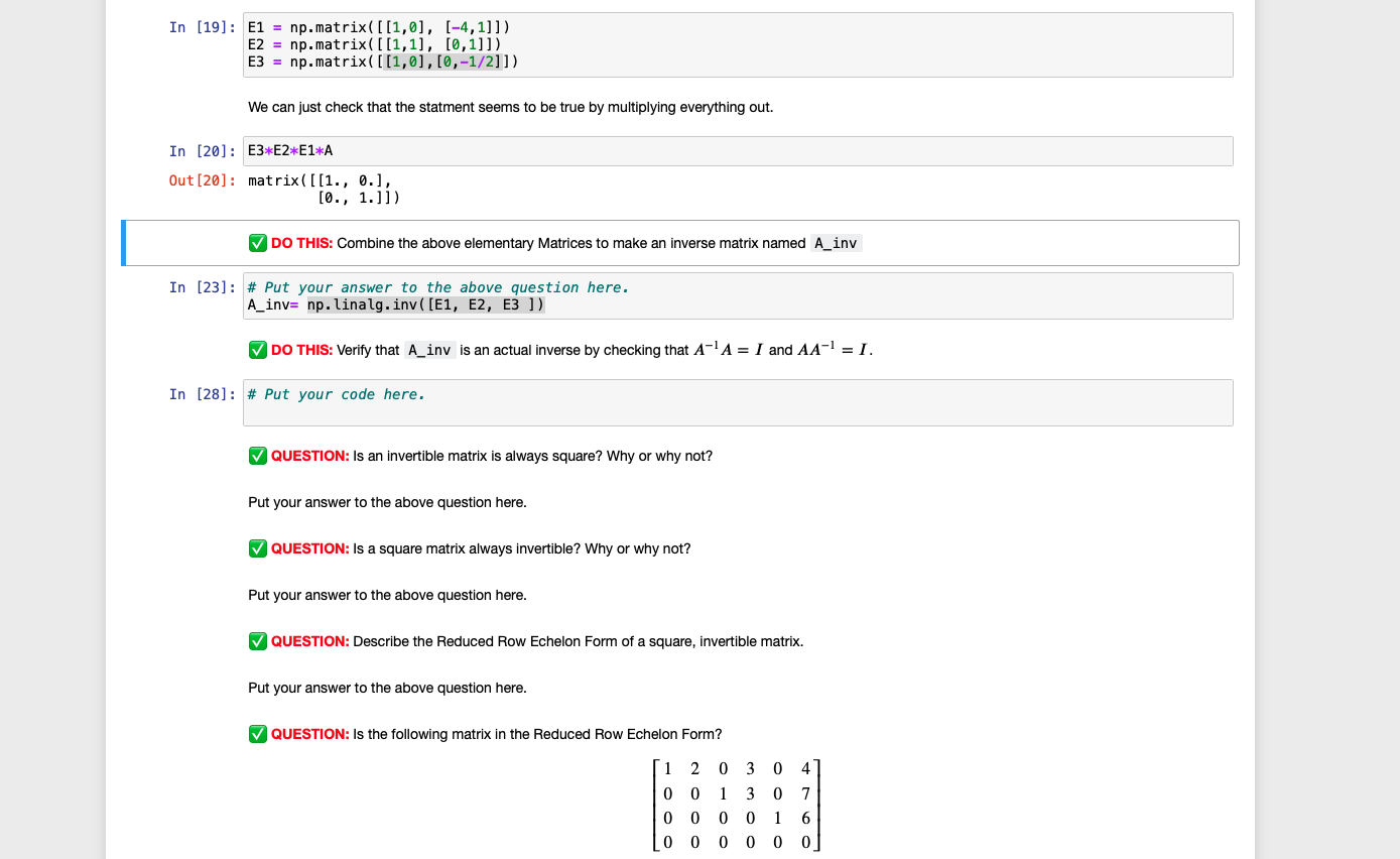 Solved In [19] : E1=np.matrix([[1,0],[−4,1]]) | Chegg.com
