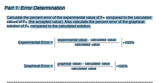 Part 1: Error Determination Calculate the percent | Chegg.com
