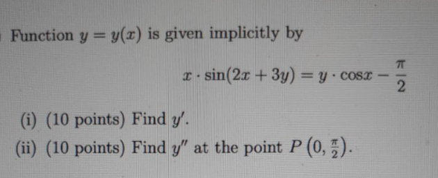 Solved Function y=y(x) is given implicitly by | Chegg.com