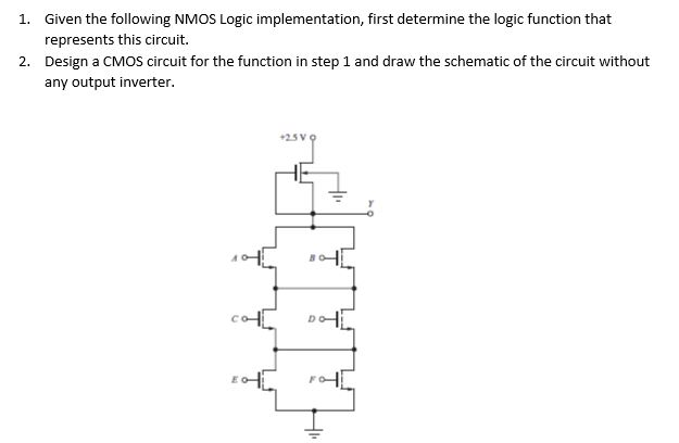 Solved 1. Given the following NMOS Logic implementation, | Chegg.com