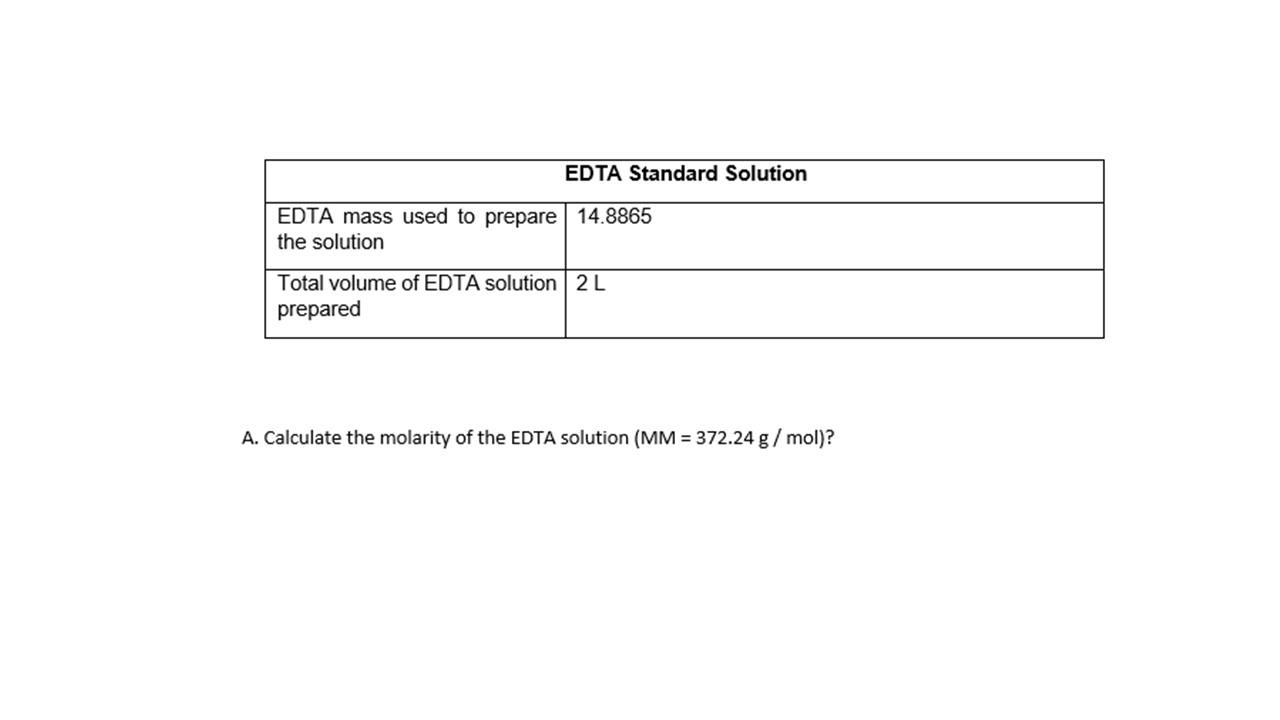 Solved EDTA Standard Solution EDTA mass used to prepare | Chegg.com