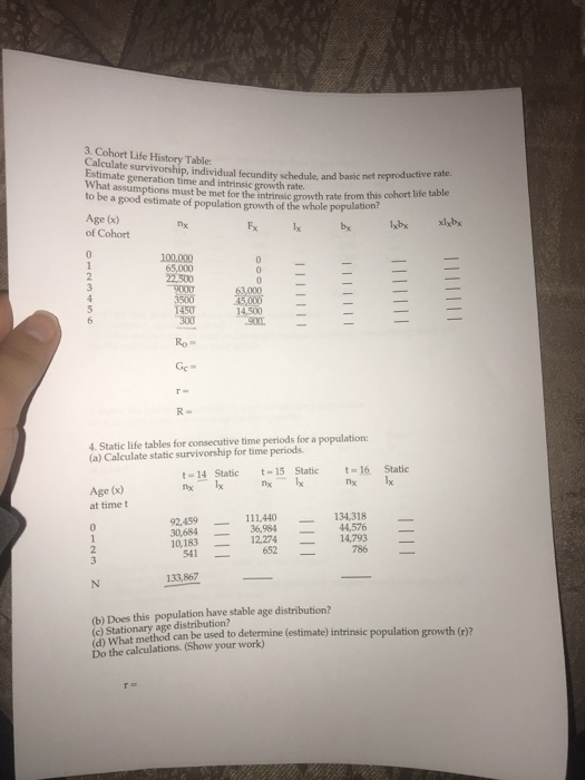 Solved 3. Cohort Life History Table Calculates Estimate | Chegg.com