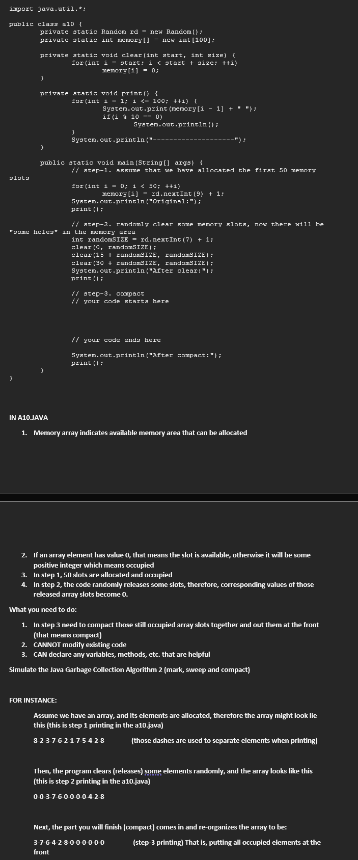 Solved IN A10.JAVA 1. Memory array indicates available | Chegg.com