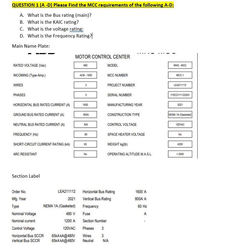 Solved QUESTION 1 (A-D) Please find the MCC requirements of | Chegg.com