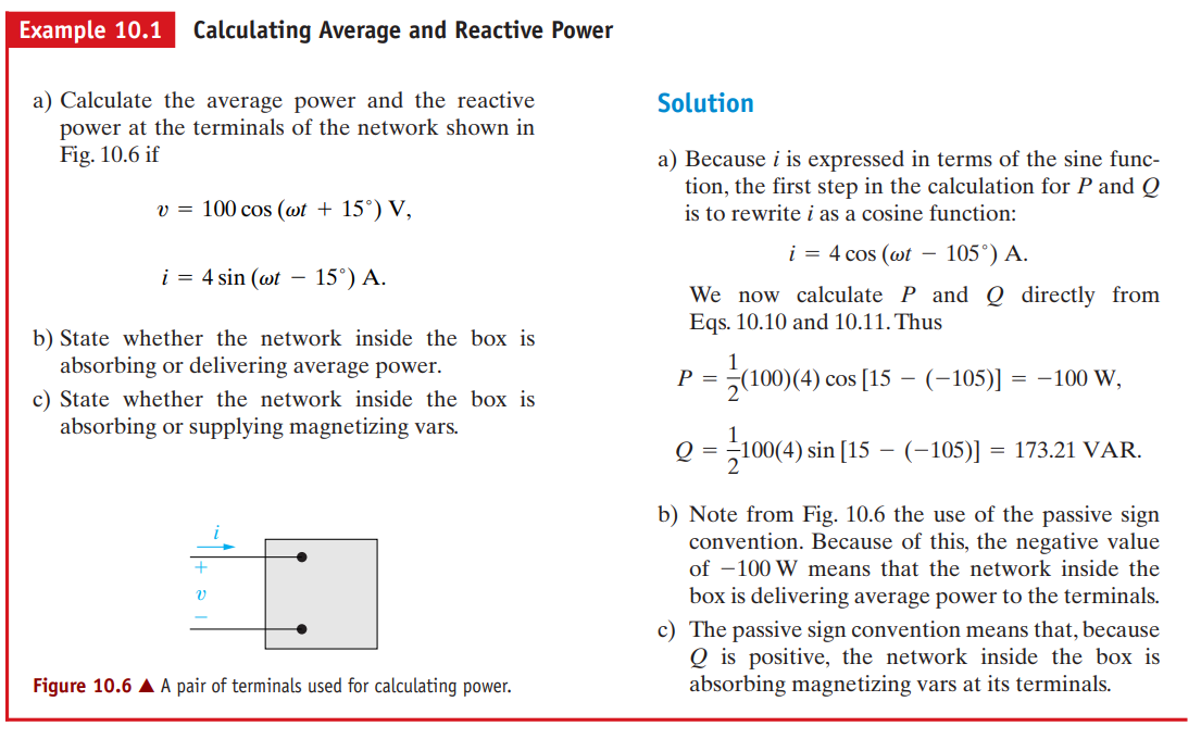 Solved Example 10.1 Calculating Average and Reactive Power | Chegg.com