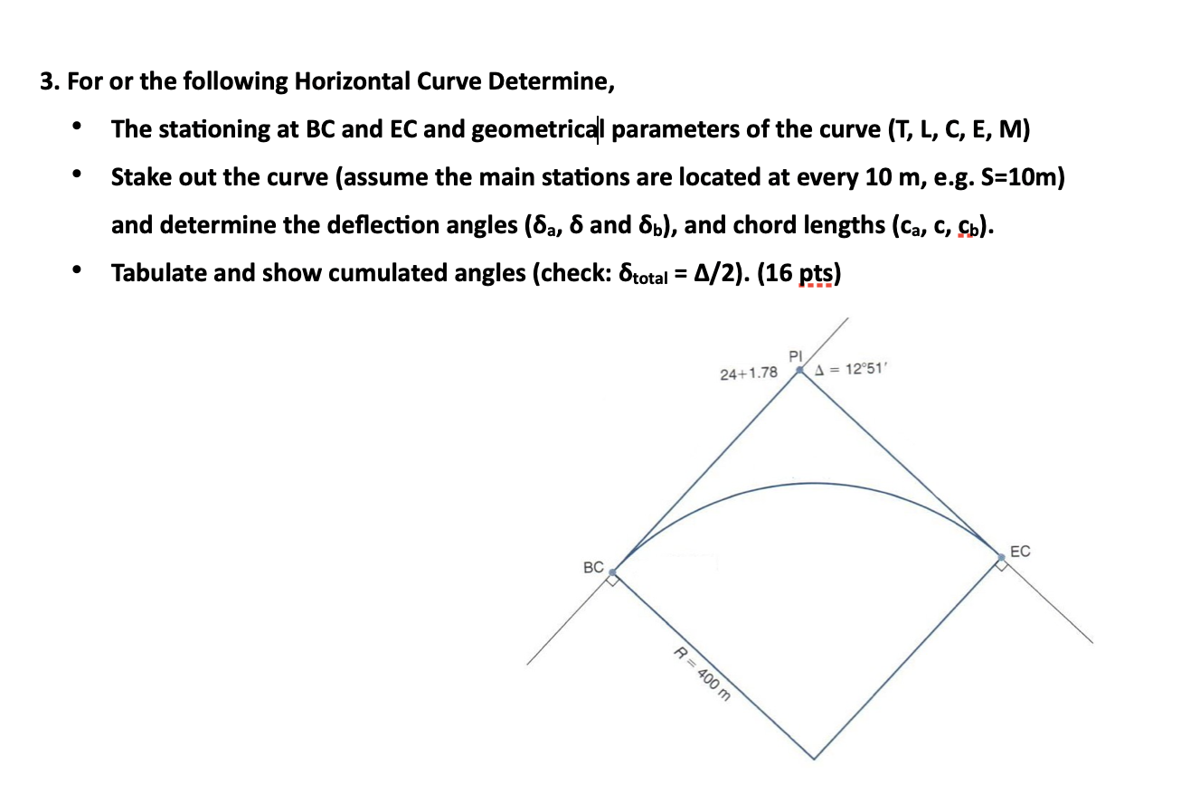 Solved 3. For or the following Horizontal Curve Determine, | Chegg.com