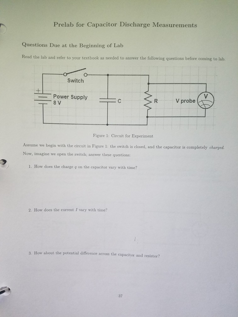 Solved Prelab for Capacitor Discharge Measurements Questions | Chegg.com
