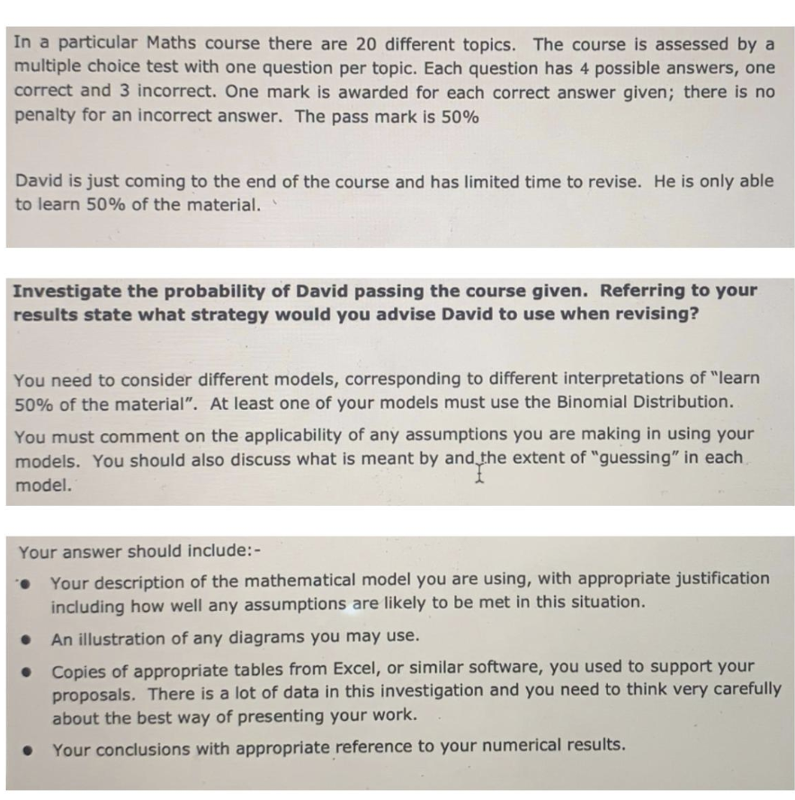 Solved In a particular Maths course there are 20 different | Chegg.com